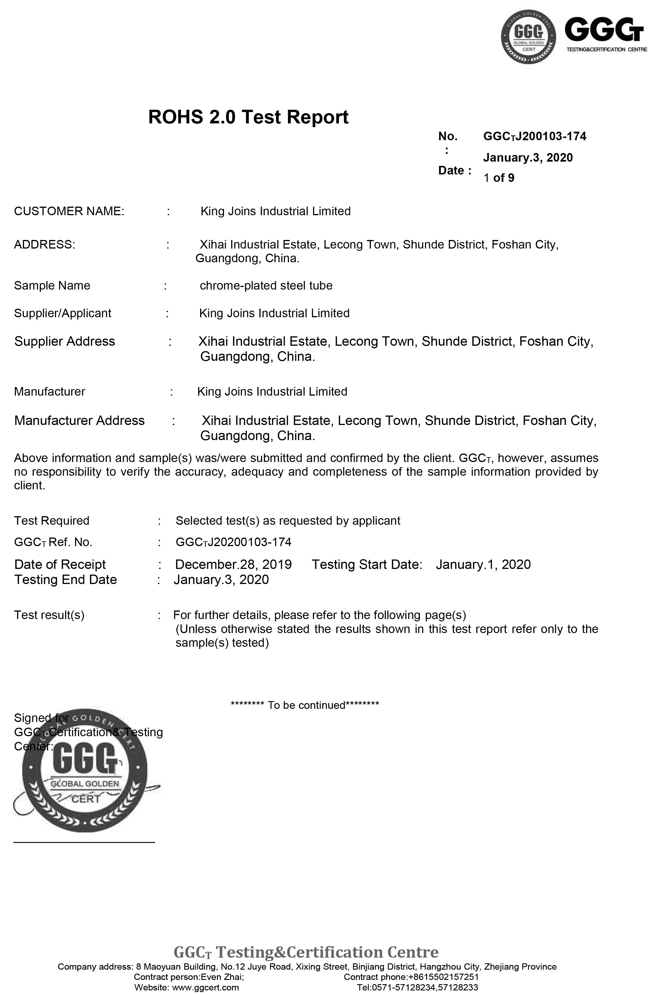 CE certificate with ROHS 2.0 Test Report (Restriction of Hazardous ...
